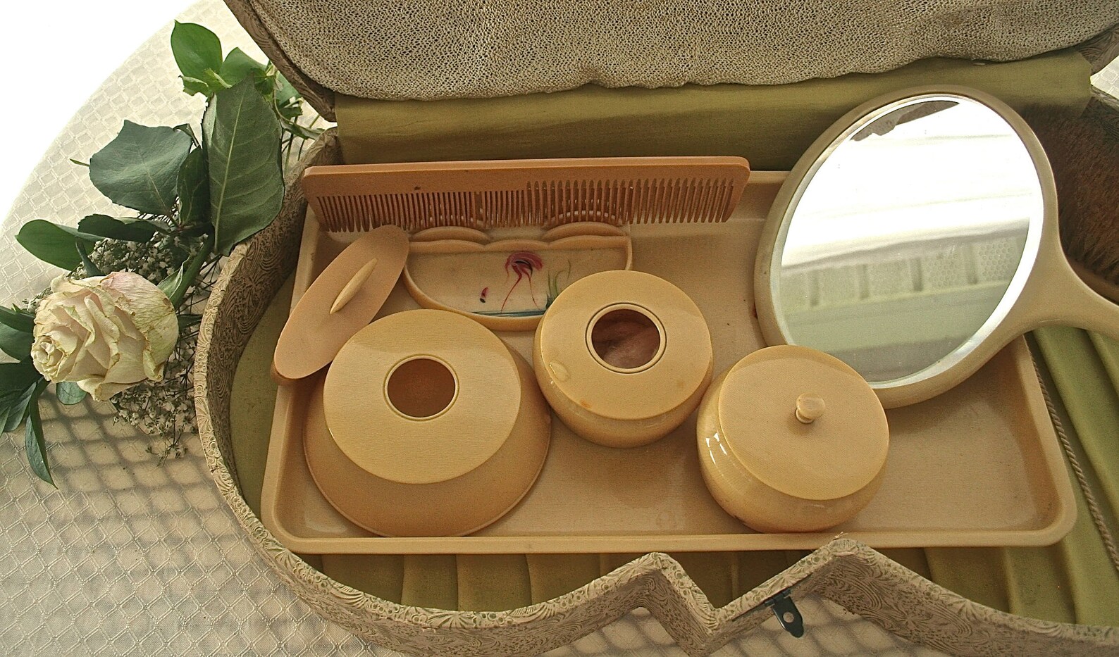 ANTIQUE VANITY SET / Antique French Ivory Vanity Set With Case - Etsy