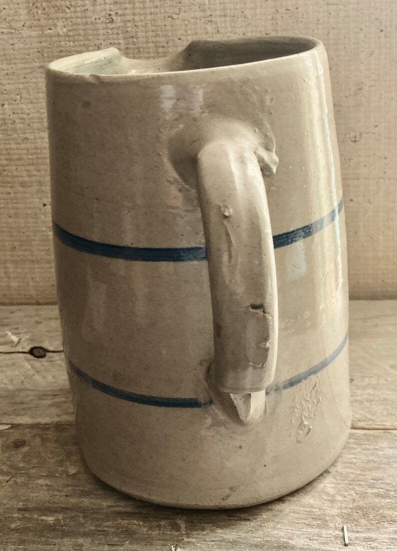 ANTIQUE STONEWARE PITCHER / Gray With Blue Stripes / Farmhouse Decor ...