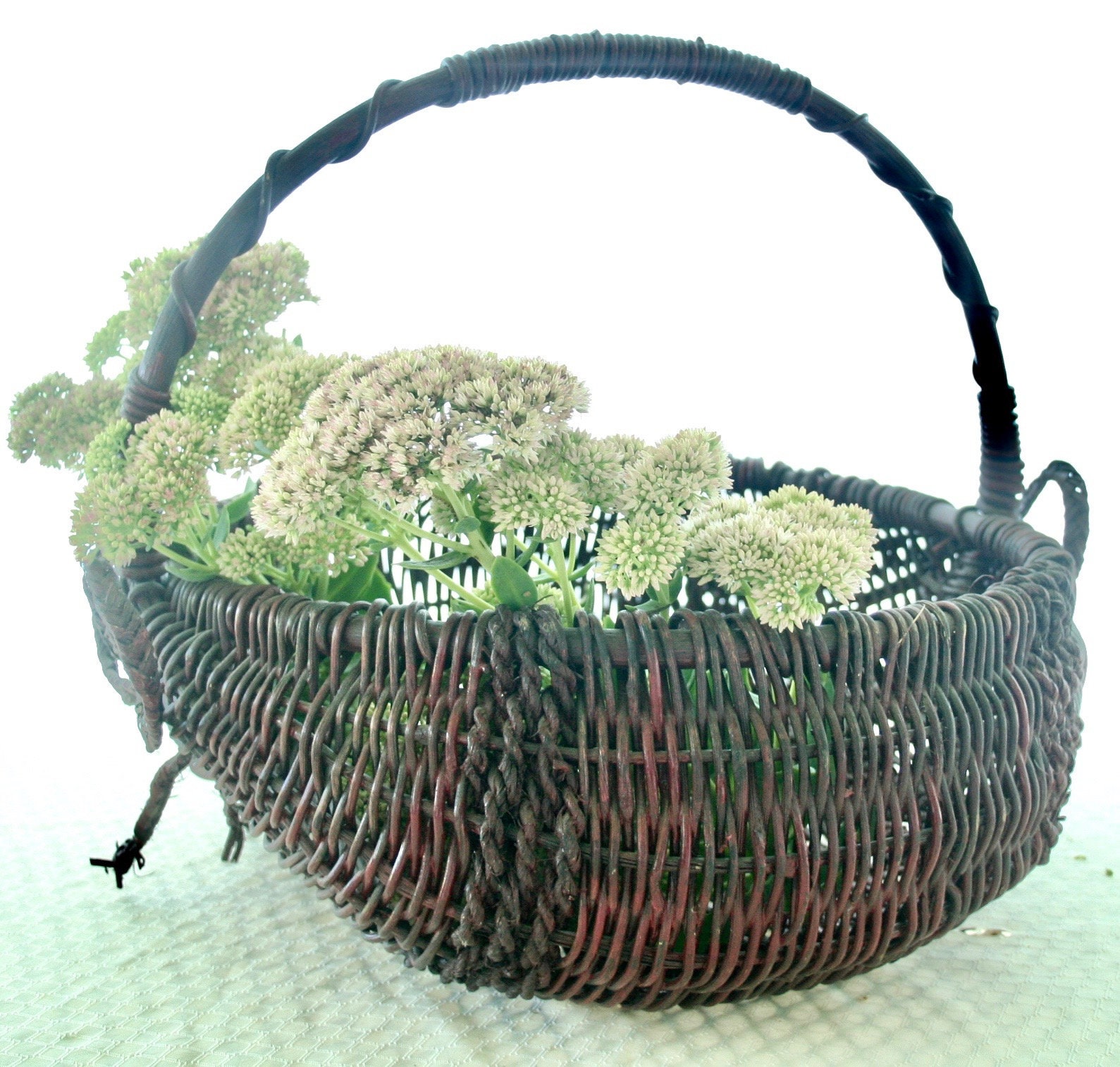 Unique Large Rustic Vintage Wicker Grapevine Round Basket With Handle ...