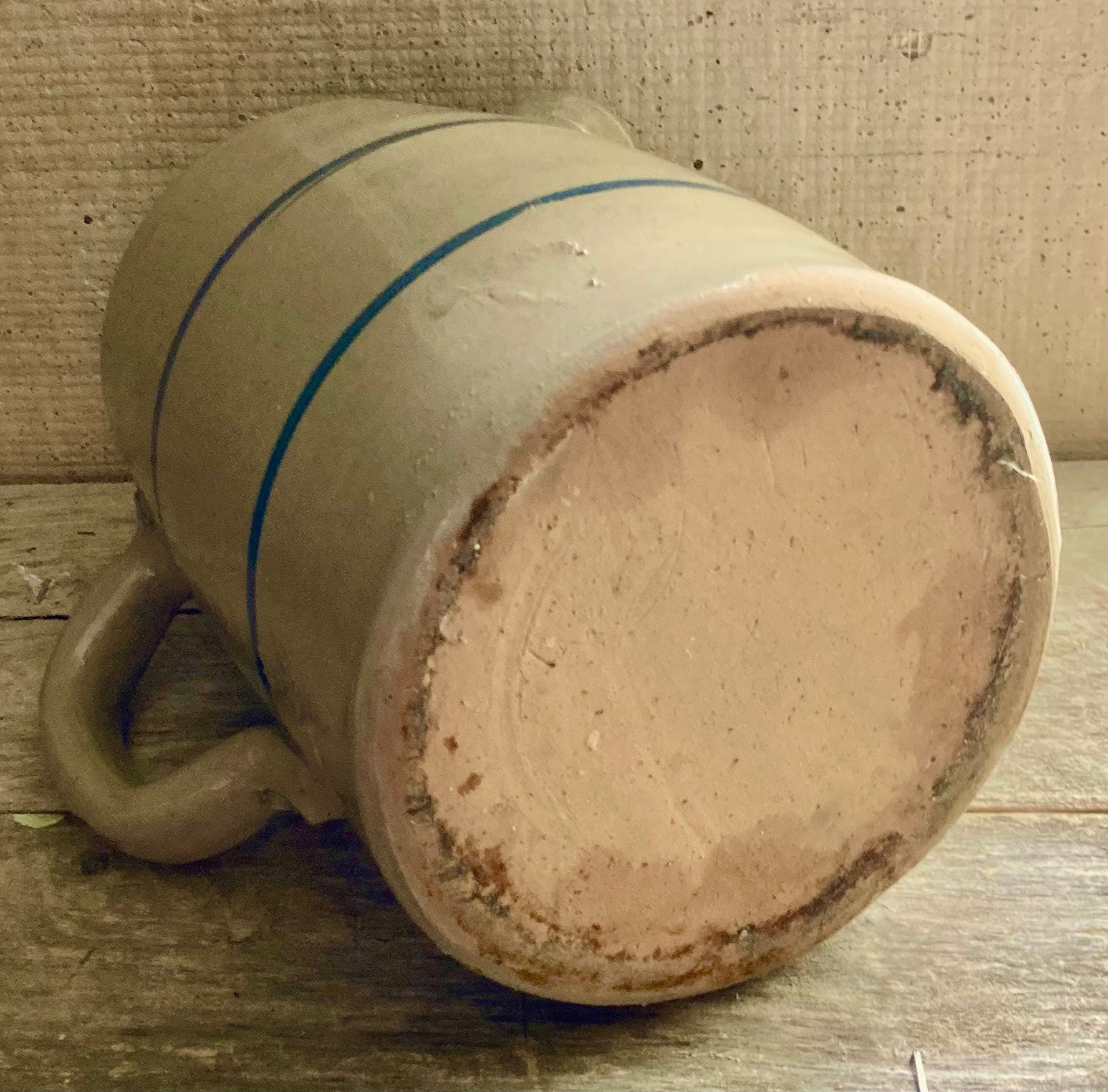 ANTIQUE STONEWARE PITCHER / Gray With Blue Stripes / Farmhouse Decor ...