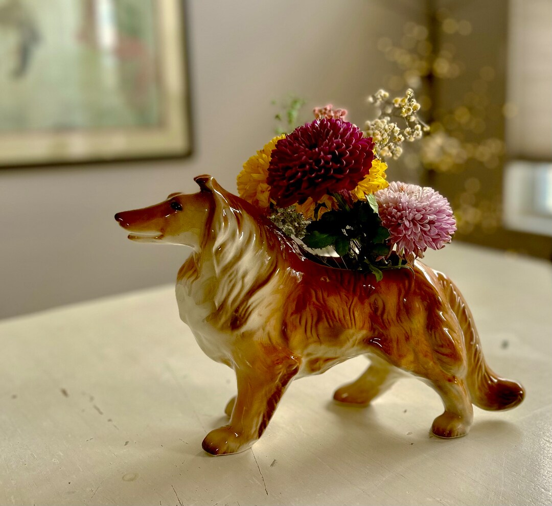 Vintage COLLIE DOG PLANTER / Mid Century Planter / Lassie Planter ...
