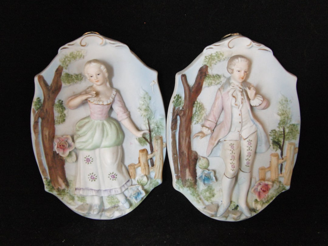 Victorian Style Plaster Plaques a Girl and a Boy - Etsy