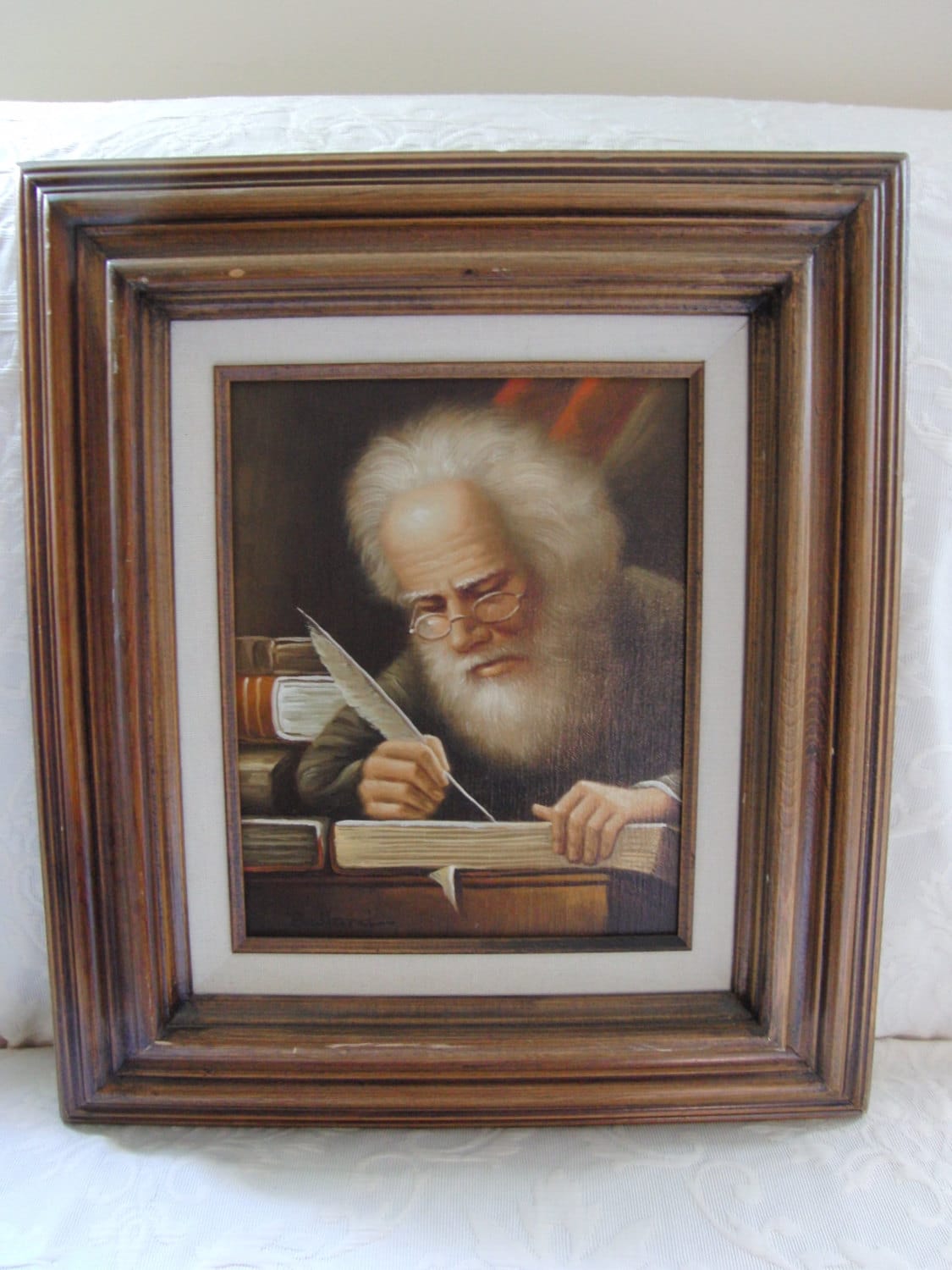 Vintage Painting of Man Writing Signed by the Artist Ballard | Etsy
