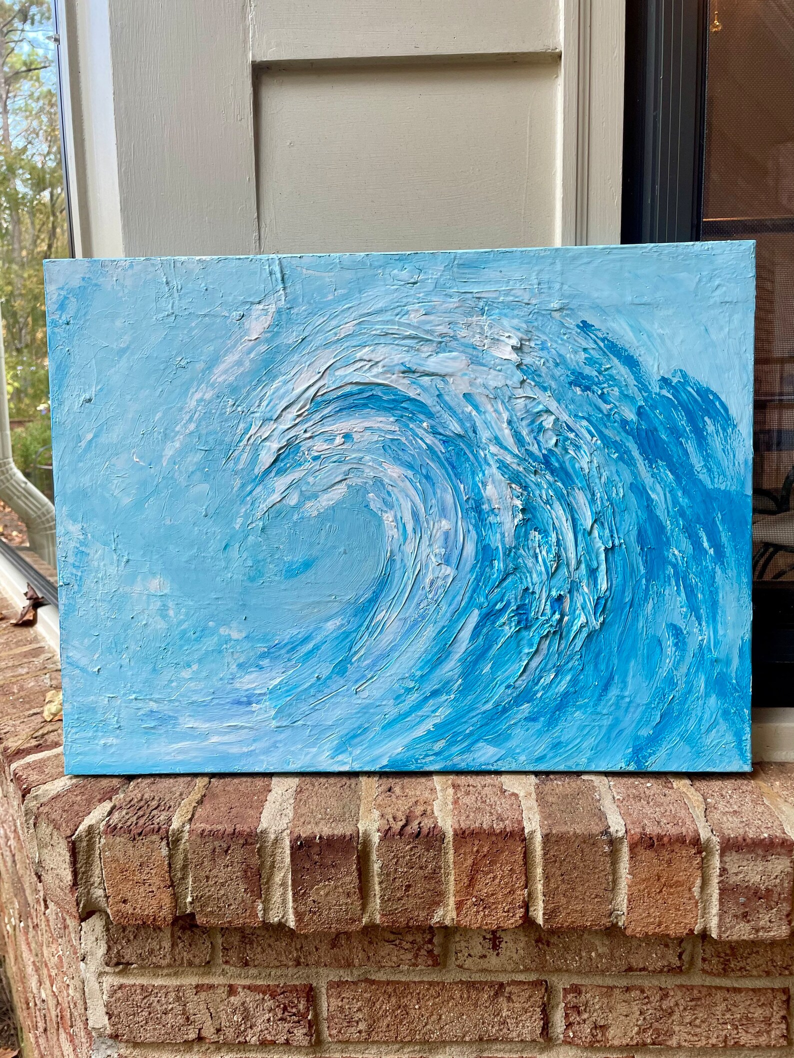 Ocean Wave Painting, Blue Abstract on Canvas, Original Wall Art ...