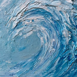 Ocean Wave Painting, Blue Abstract on Canvas, Original Wall Art ...