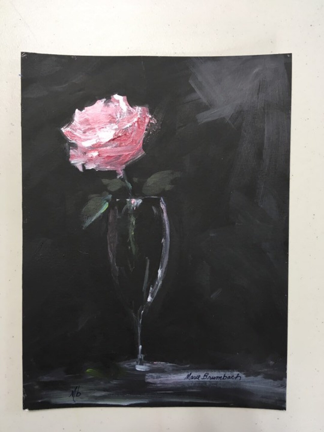Pink Rose Acrylic Painting, Floral Rose Painting, Rose Wall Decor ...