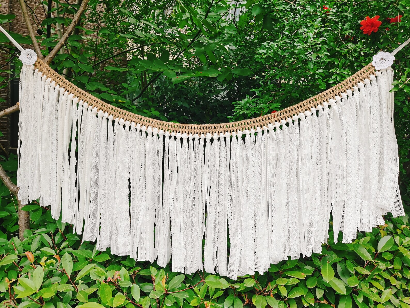 Shabby Chic Rustic Burlap Top Window Curtain Valance/lace - Etsy