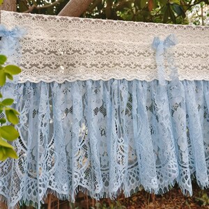 Ruffled Lace Curtain Valance: Ivory & Blue, French Country Style - Etsy