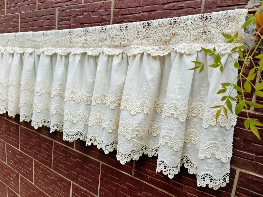 Victorian Cottage Core Ruffled Lace Valance, Shabby Chic French Country ...
