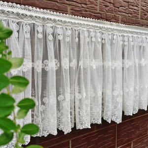 Elegant Ruffled Lace Window Curtain~ Victorian Cottage French Country ...