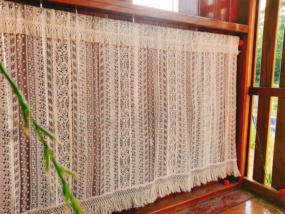 Embroidered Tulle Lace Curtain Valance: Victorian Cottage Shabby Chic ...