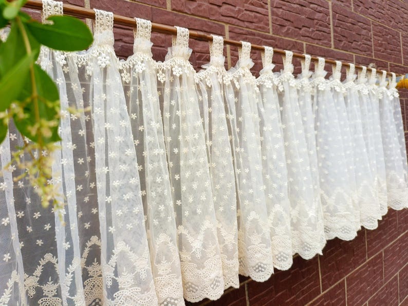 Lace Kitchen Curtain Valance: Ruffled Tulle, Victorian Cottage Style - Etsy