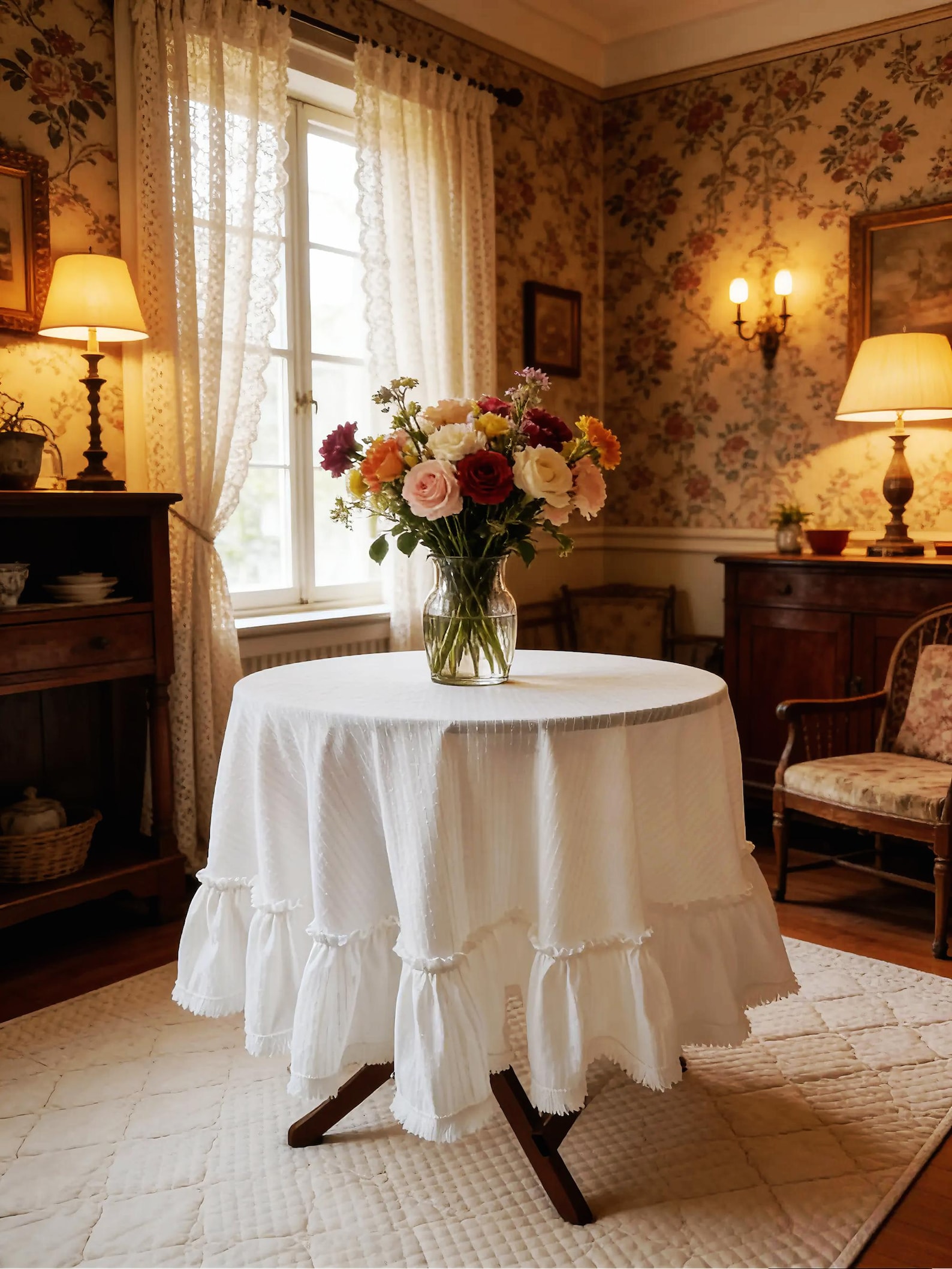 Victorian French Country Cottage Core Elegant Round Tablecloth,white ...