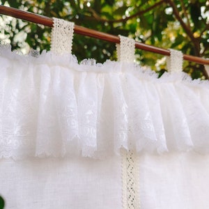 Victorian White Ruffled Lace Tab Top Valance, Scalloped Window Topper ...