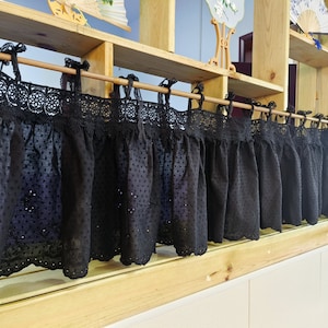 Black Cotton Curtain Valance~ Shabby Chic French Country Style Ruffled ...