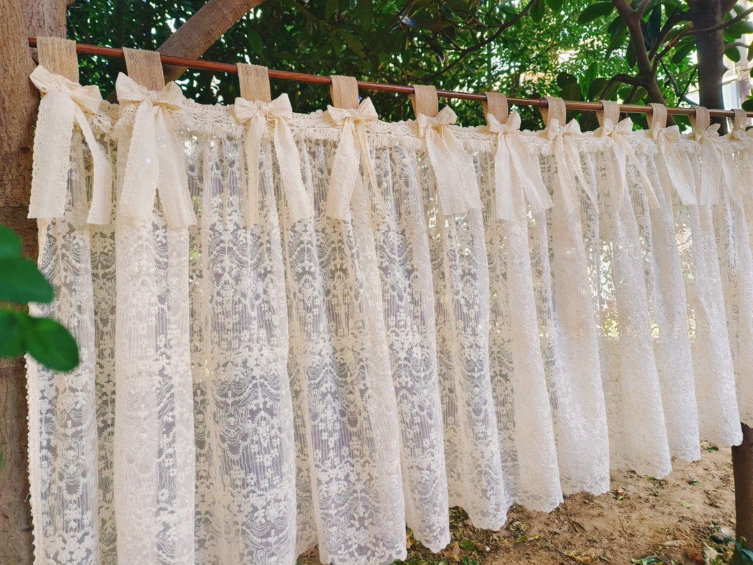 Victorian Burlap Lace Curtain, Shabby Chic Tulle Valance - Etsy