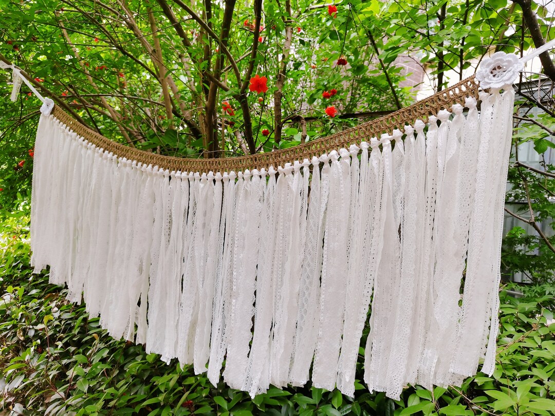 Shabby Chic Rustic Burlap Top Window Curtain Valance/lace - Etsy