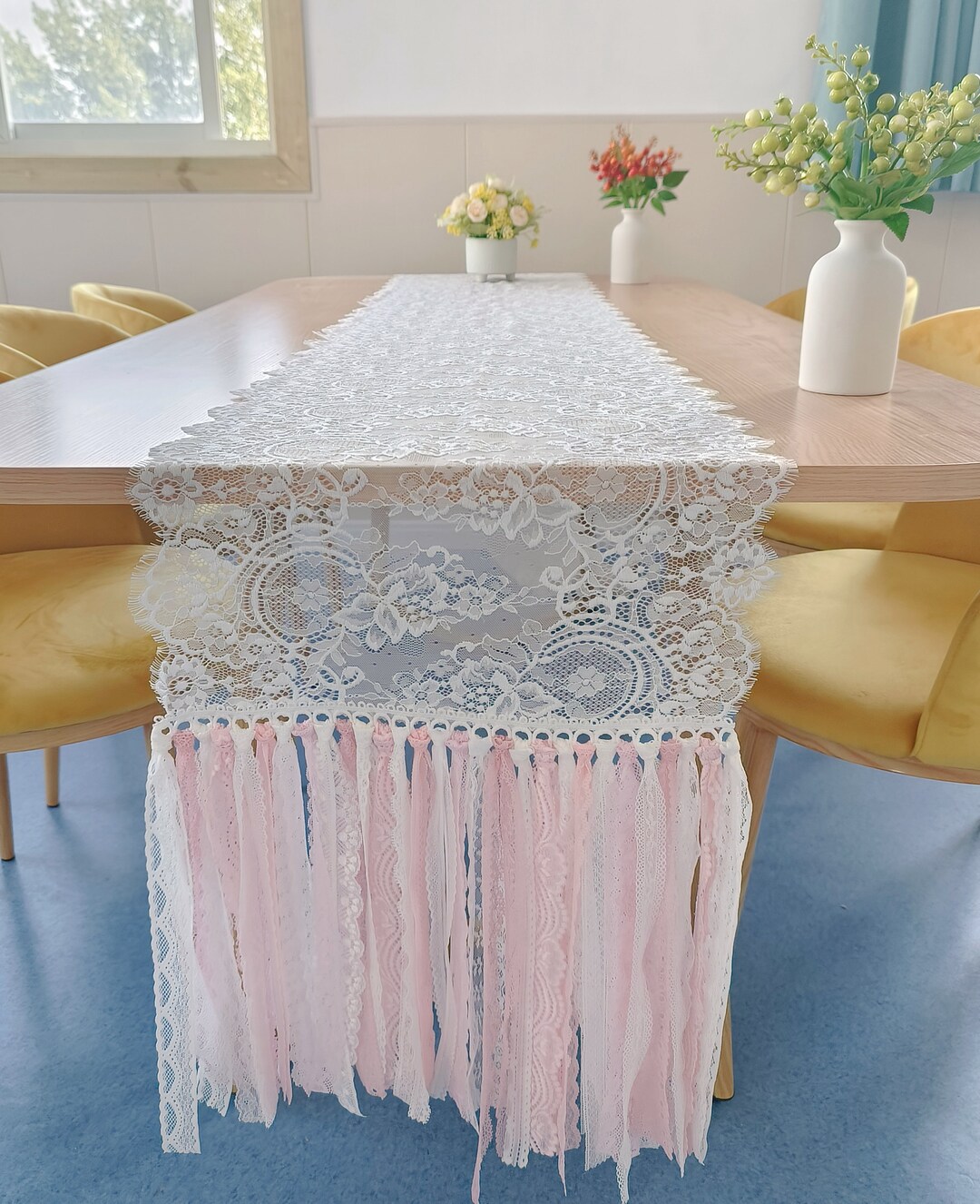 Victorian Shabby Chic Table Bed Runner Unique Fringed Lace Birthday ...
