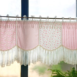 Victorian Cottage Core Scalloped Ruffled Lace Curtain Valance: Pink ...