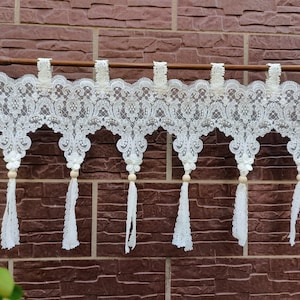 Victorian Lace Curtain Valance: Shabby Chic Beaded Tassel Garland - Etsy