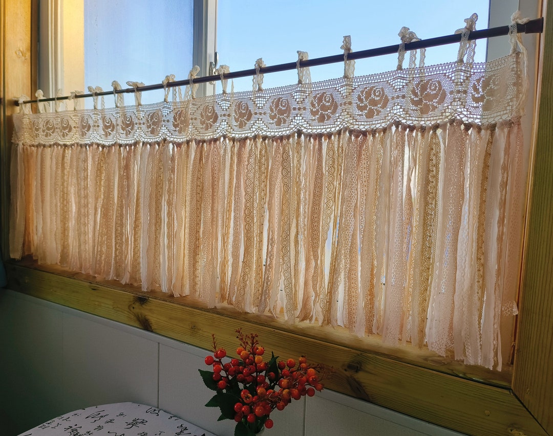 Cottage Rose Lace Curtain Valance - Shabby Chic Bohemian Window ...