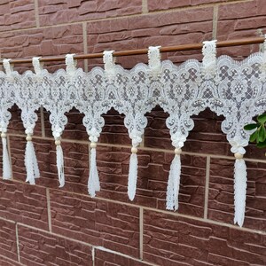 Victorian Lace Curtain Valance: Shabby Chic Beaded Tassel Garland - Etsy