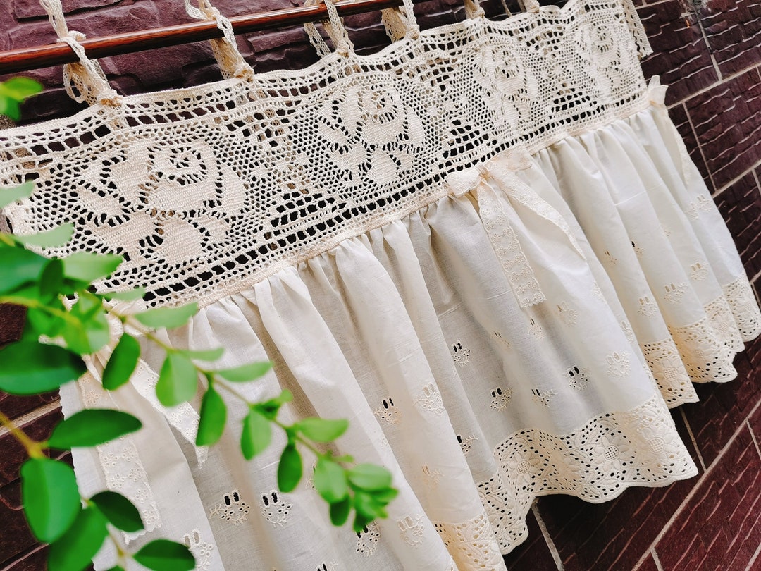 Ruffled Lace Window Valance: Cottage Rose, Shabby Chic French Country ...