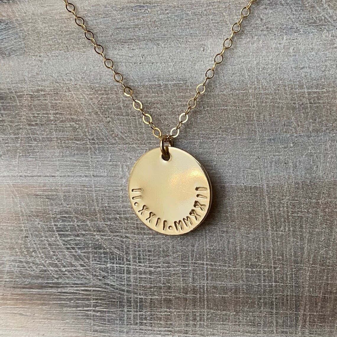 Roman Numerals Disc Necklace, Personalized Gold Disc Necklace ...