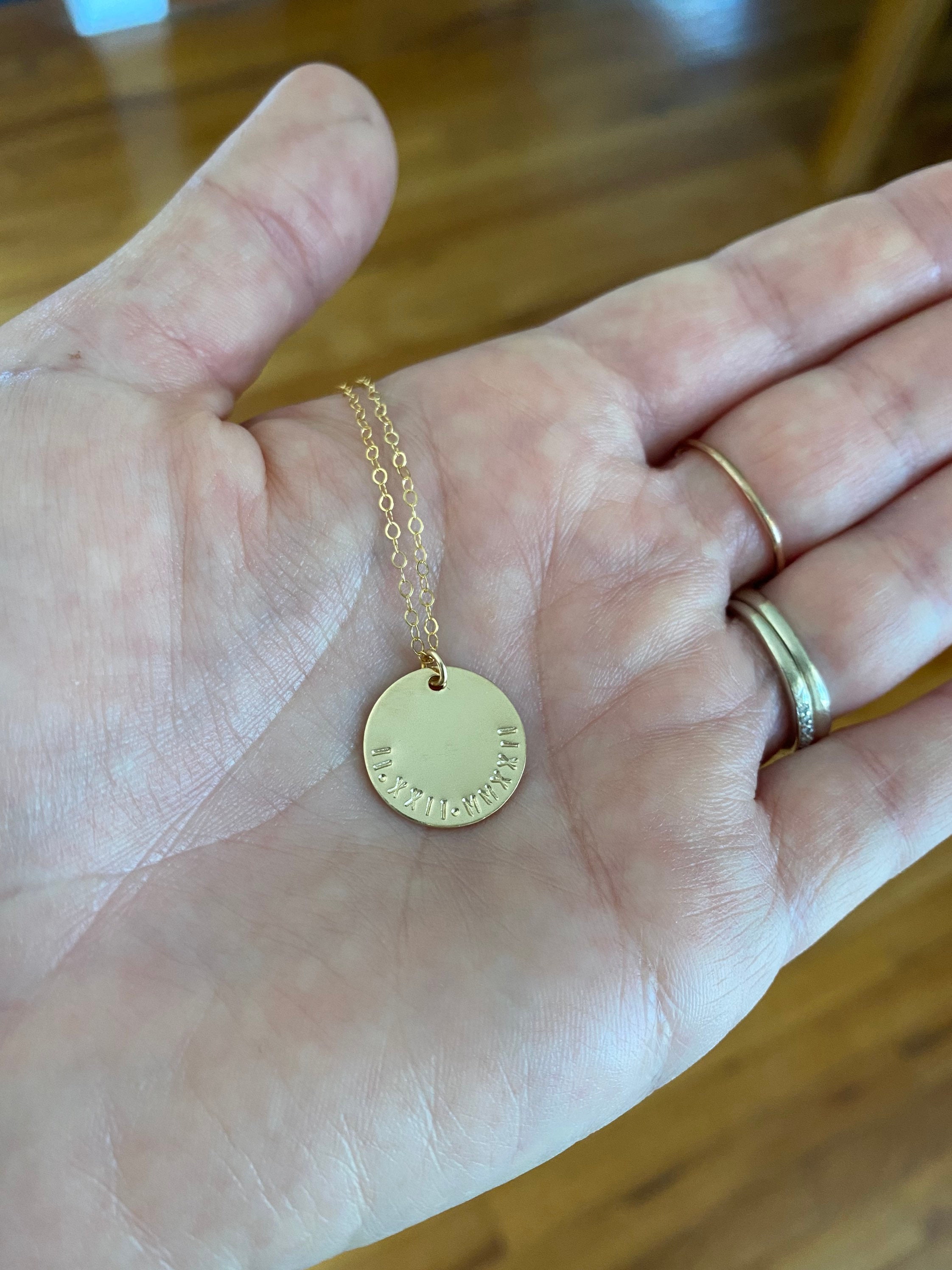 Roman Numerals Disc Necklace, Personalized Gold Disc Necklace ...