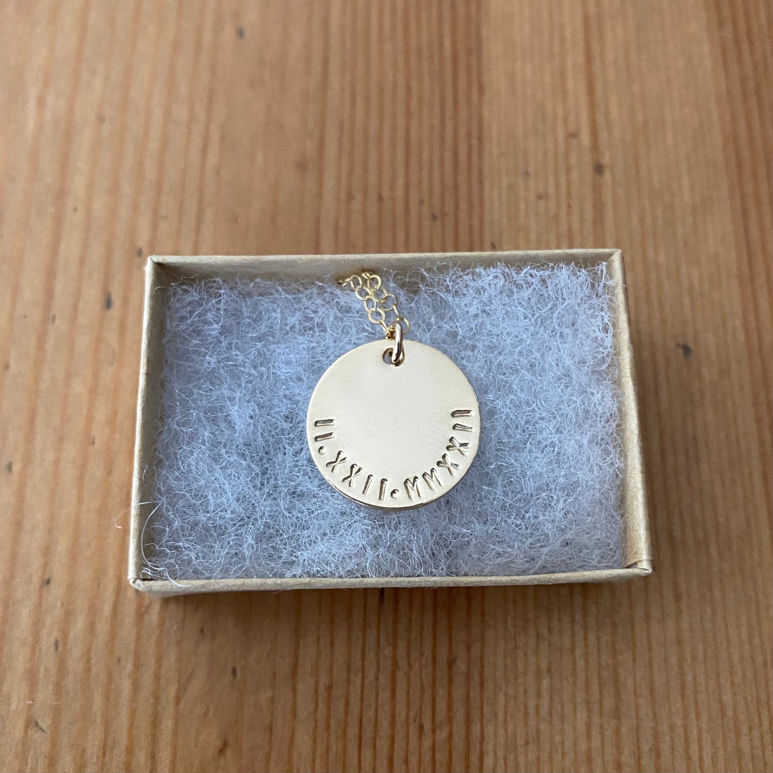 Roman Numerals Disc Necklace, Personalized Gold Disc Necklace ...