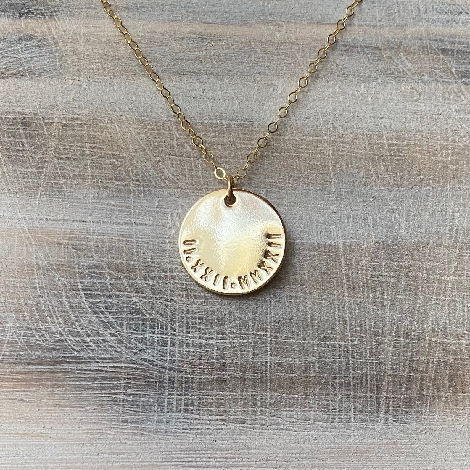 Roman Numerals Disc Necklace, Personalized Gold Disc Necklace ...