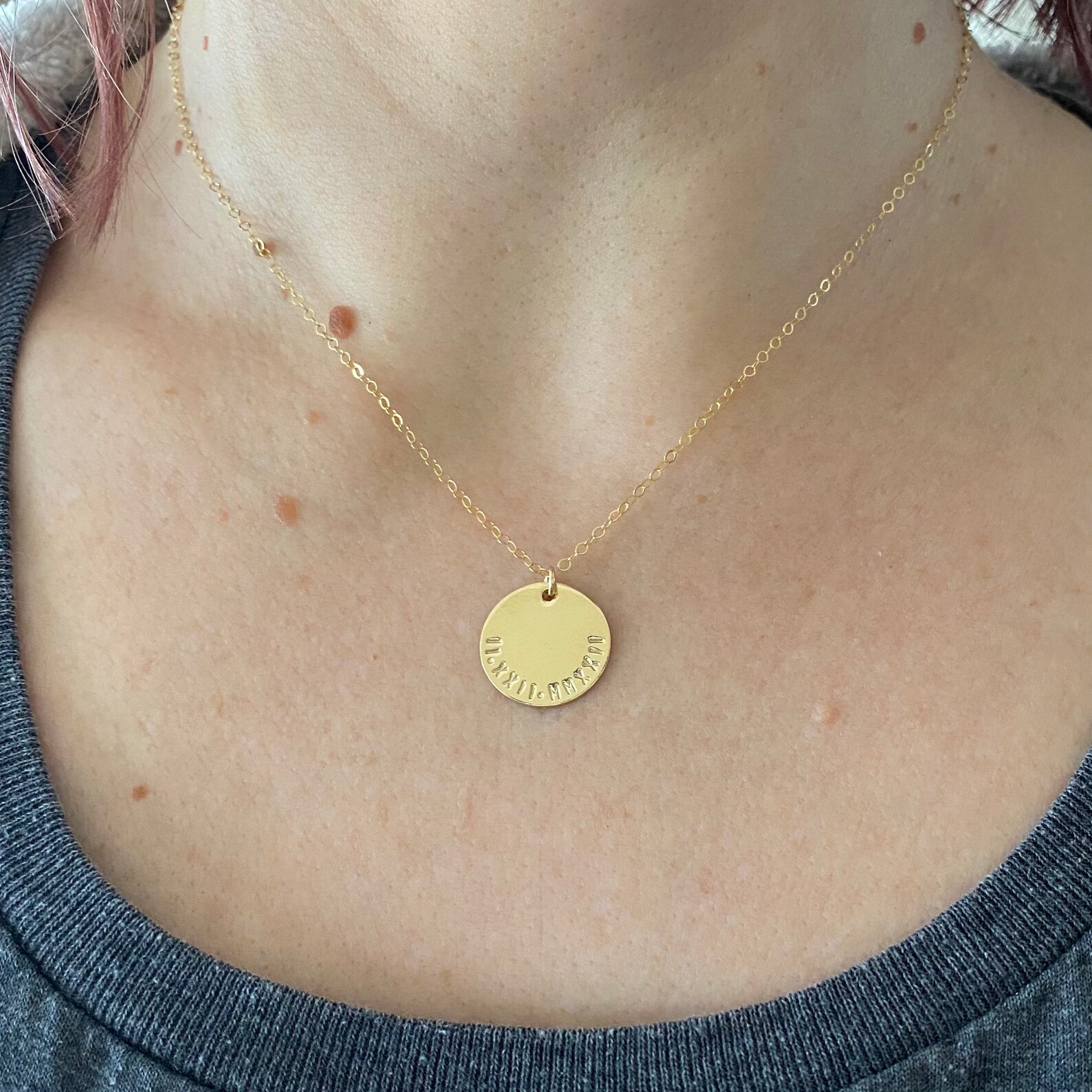 Roman Numerals Disc Necklace, Personalized Gold Disc Necklace ...