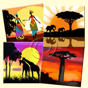 AFRICAN SUNSETS - Printable Digital Collage Sheet 12 X 4 Inch Squares ...