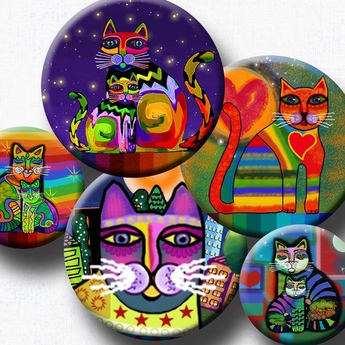 FUNKY ALLEY CATS Digital Collage Sheet 1 Inch Round Images - Etsy
