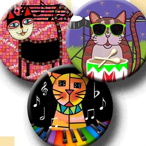 FUNKY ALLEY CATS Digital Collage Sheet 1 Inch Round Images - Etsy