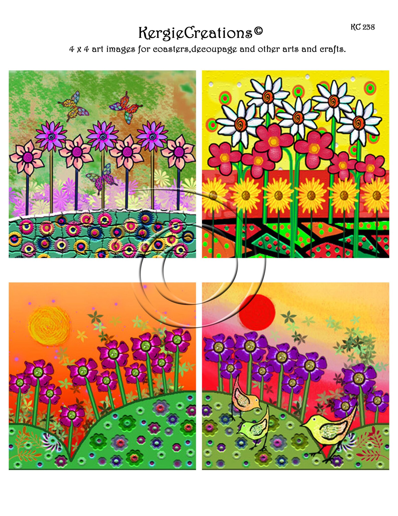 FUNKY FLOWER GARDENS - Printable Digital Collage Sheet (12) 4 Inch ...