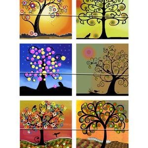 FUNKY TREES - Printable Digital Collage Sheet 30 X 3 Inch Squares For ...