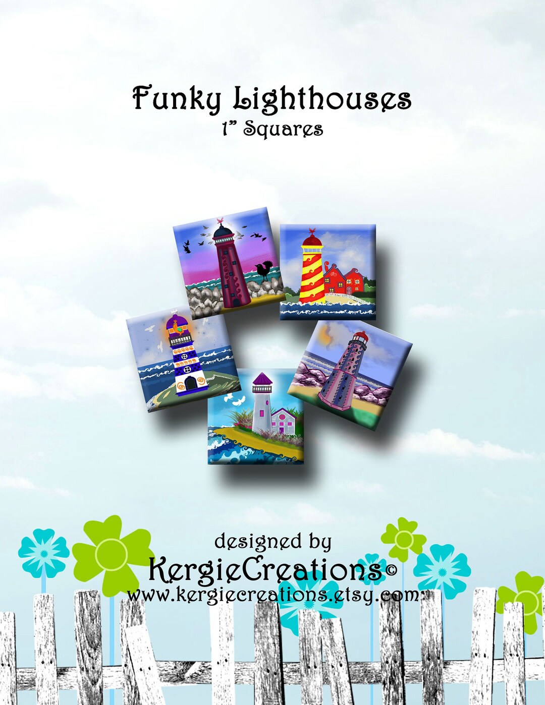 FUNKY LIGHTHOUSES Digital Collage Sheet 1 Inch Square Images for ...