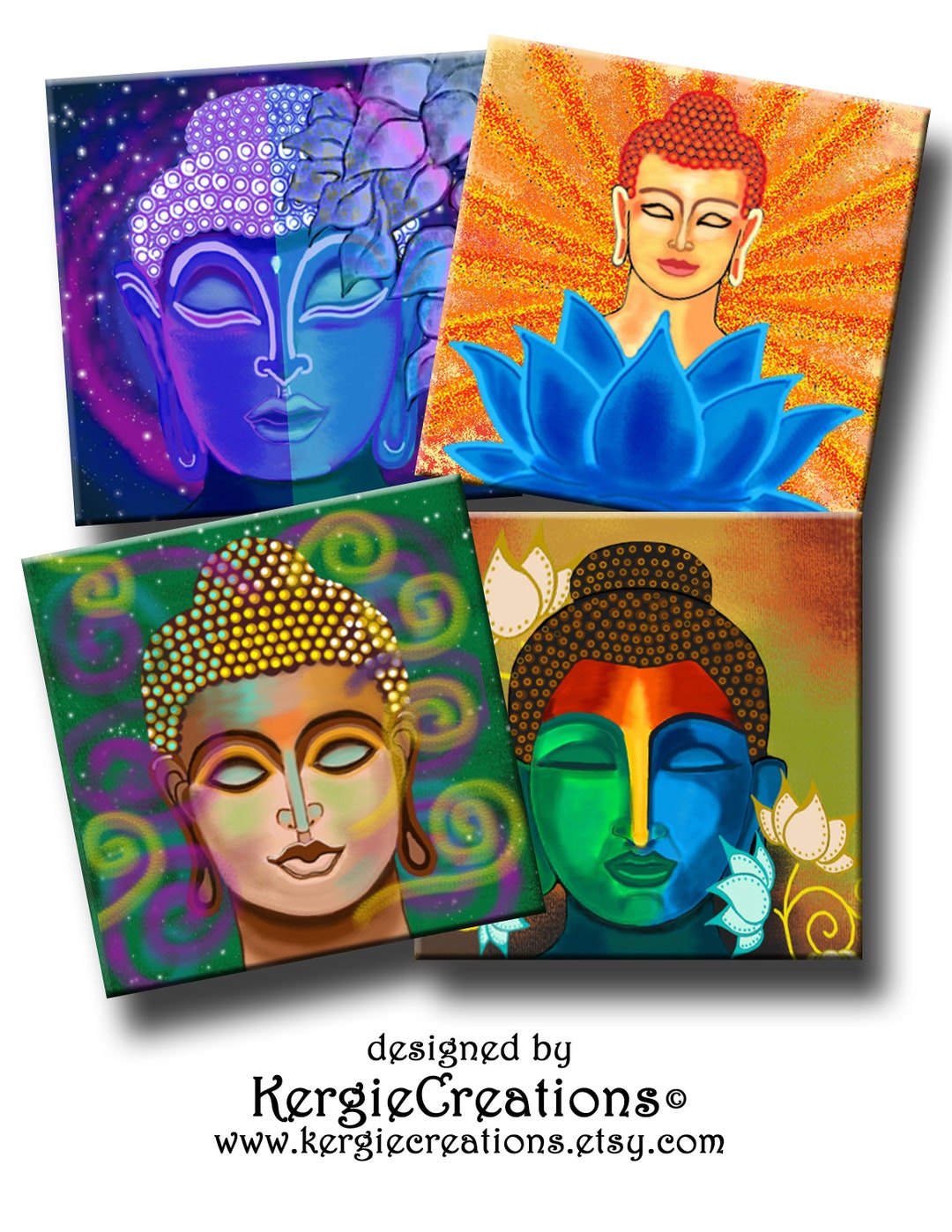 BUDDHA - Digital Collage Sheet - 4" Square Images for Coasters, Paper ...