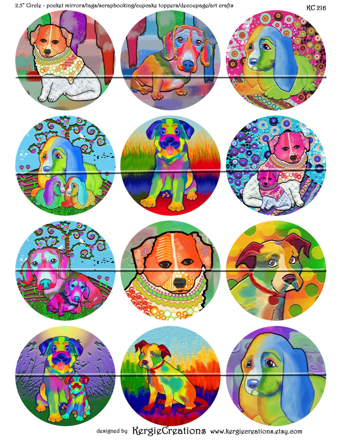 FUNKY DOGS Digital Collage Sheet 2.5 Circles for - Etsy