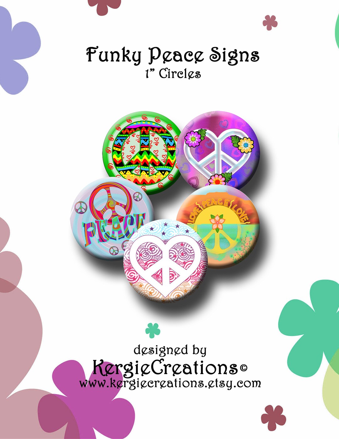 FUNKY PEACE SIGNS - Digital Collage Sheet 1 Inch Round Images for ...