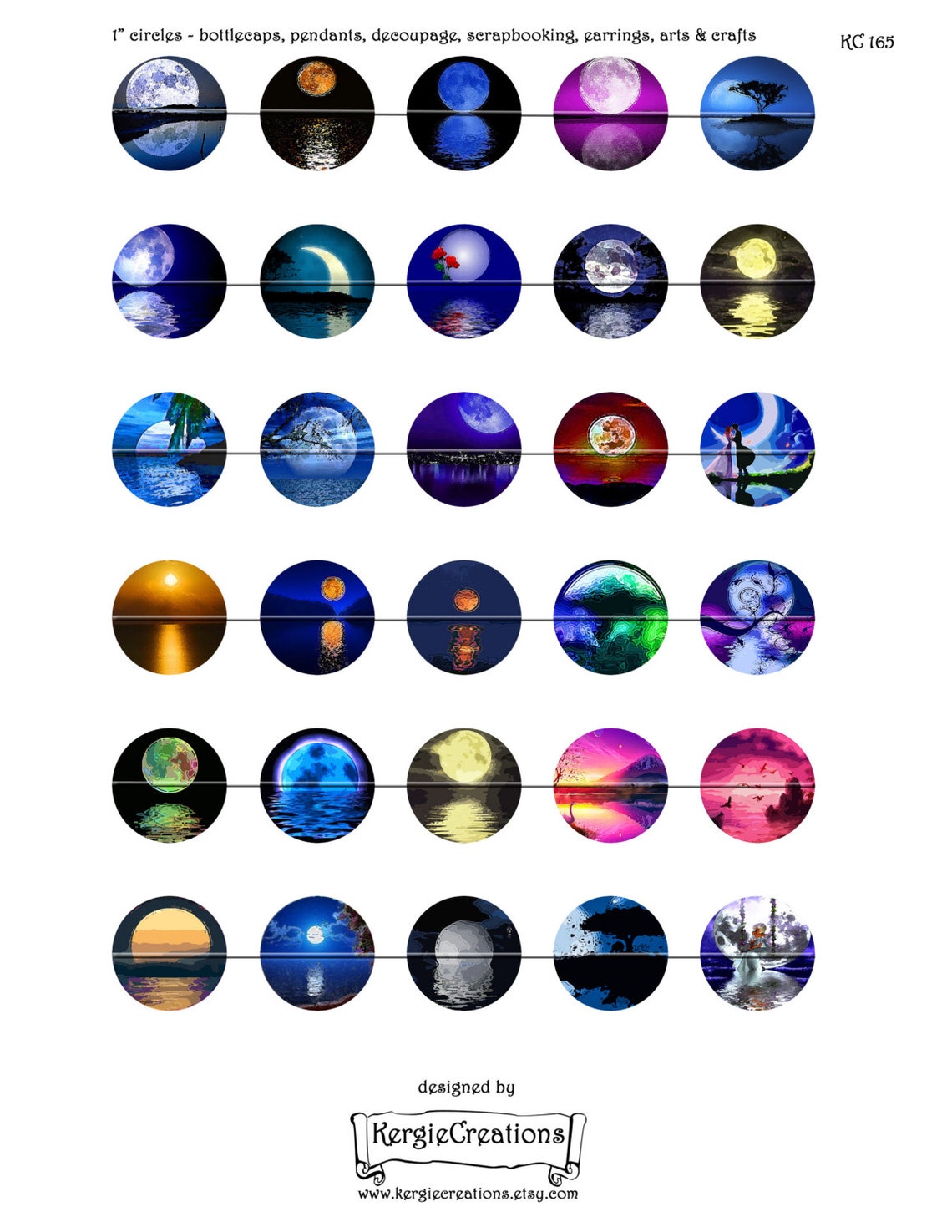 MOONLIGHT REFLECTIONS Digital Collage Sheet 1 Inch Round - Etsy