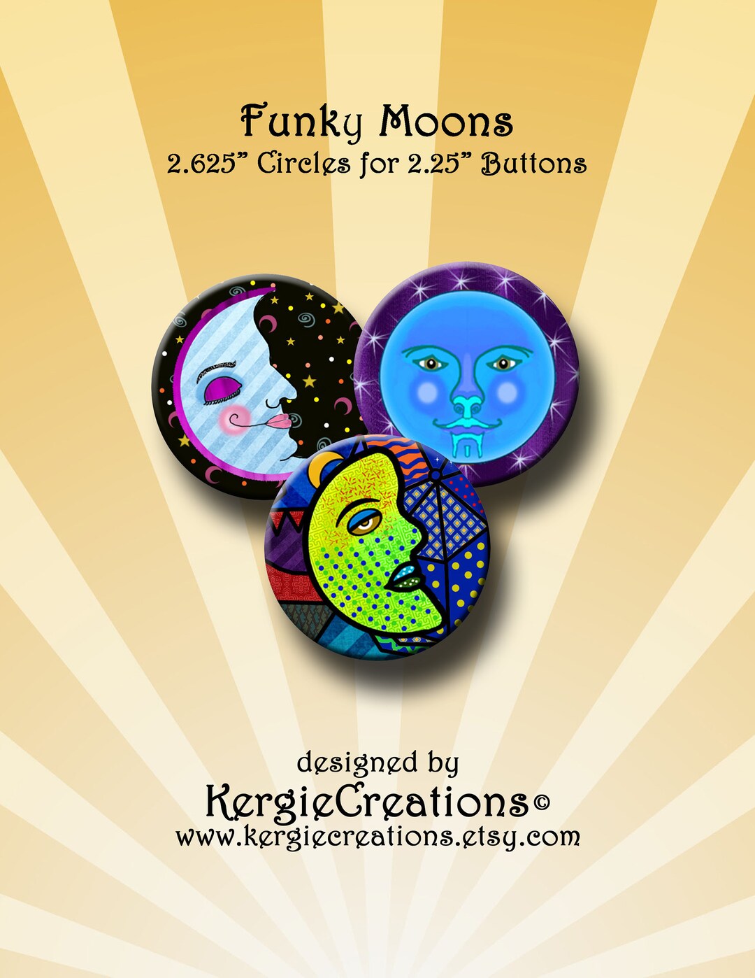 FUNKY MOONS Digital Collage Sheet 2.625 Circles for 2.25 Button Images ...
