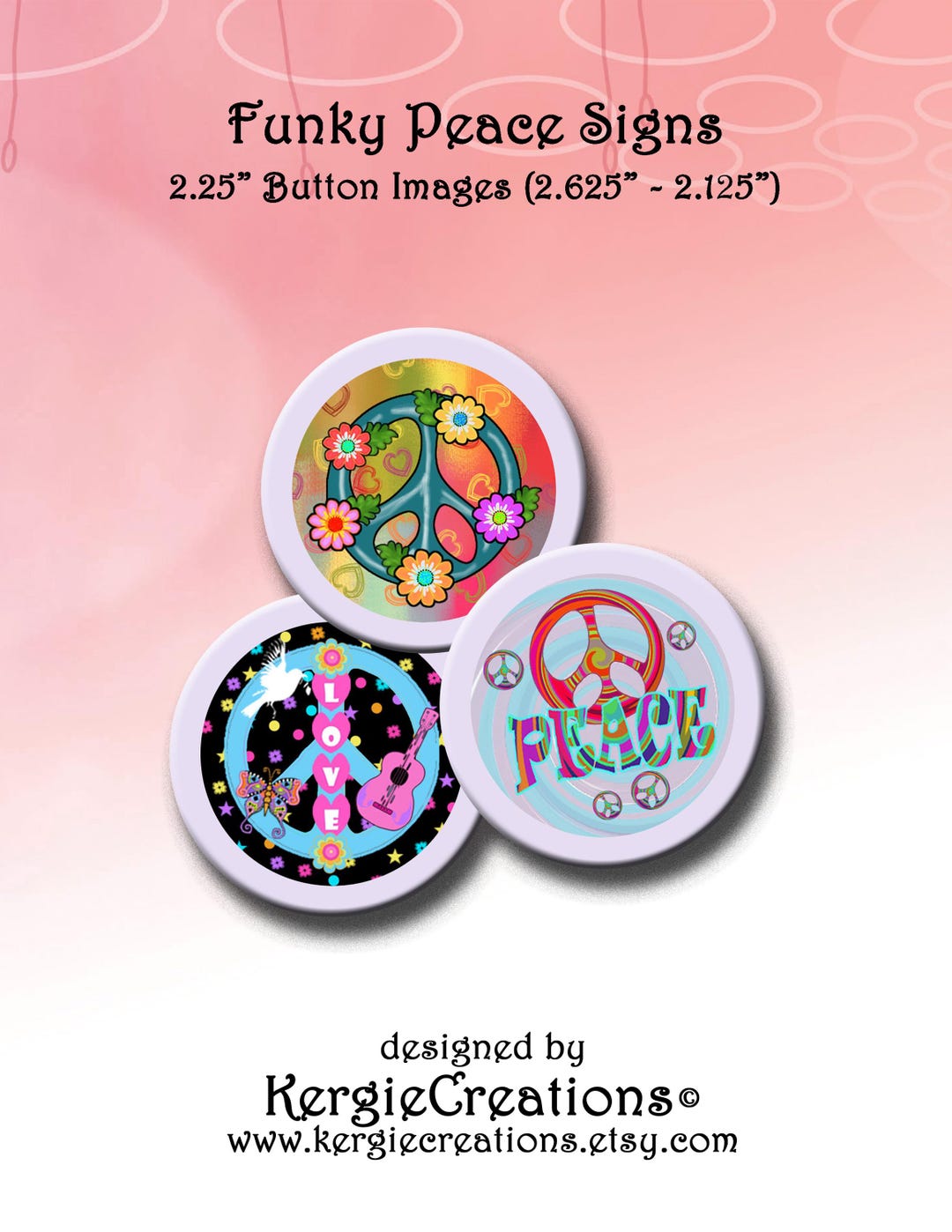 FUNKY PEACE SIGNS - Collage Sheet 2.625 Inch Round Images for 2.25 ...