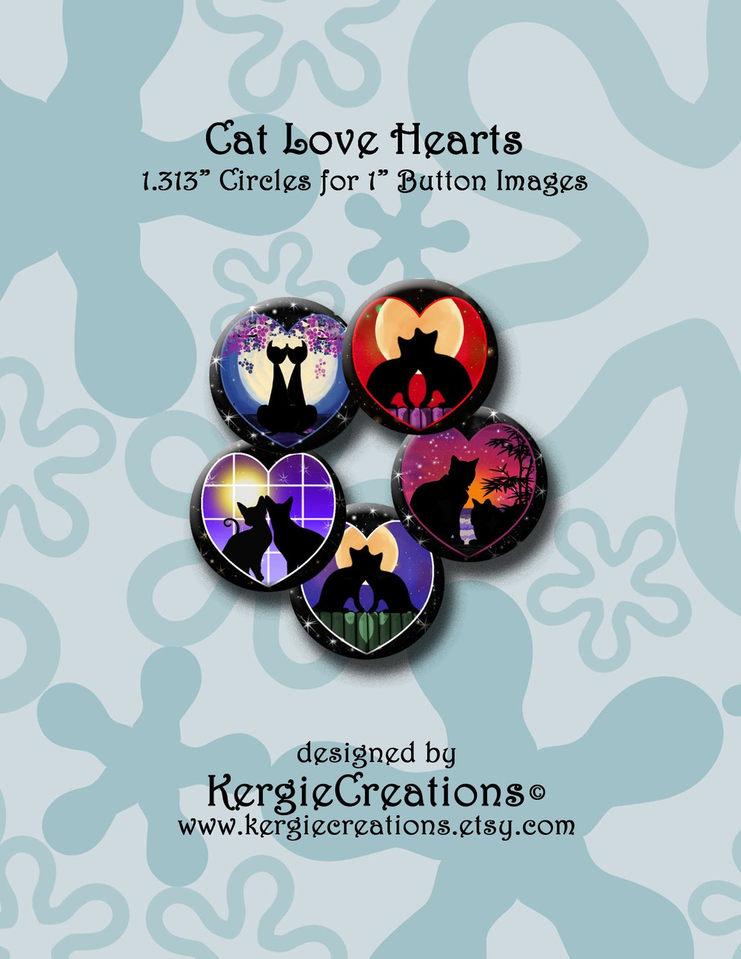 CAT LOVE HEARTS - Digital Collage Sheet - 1.313" Circles for 1" Button ...