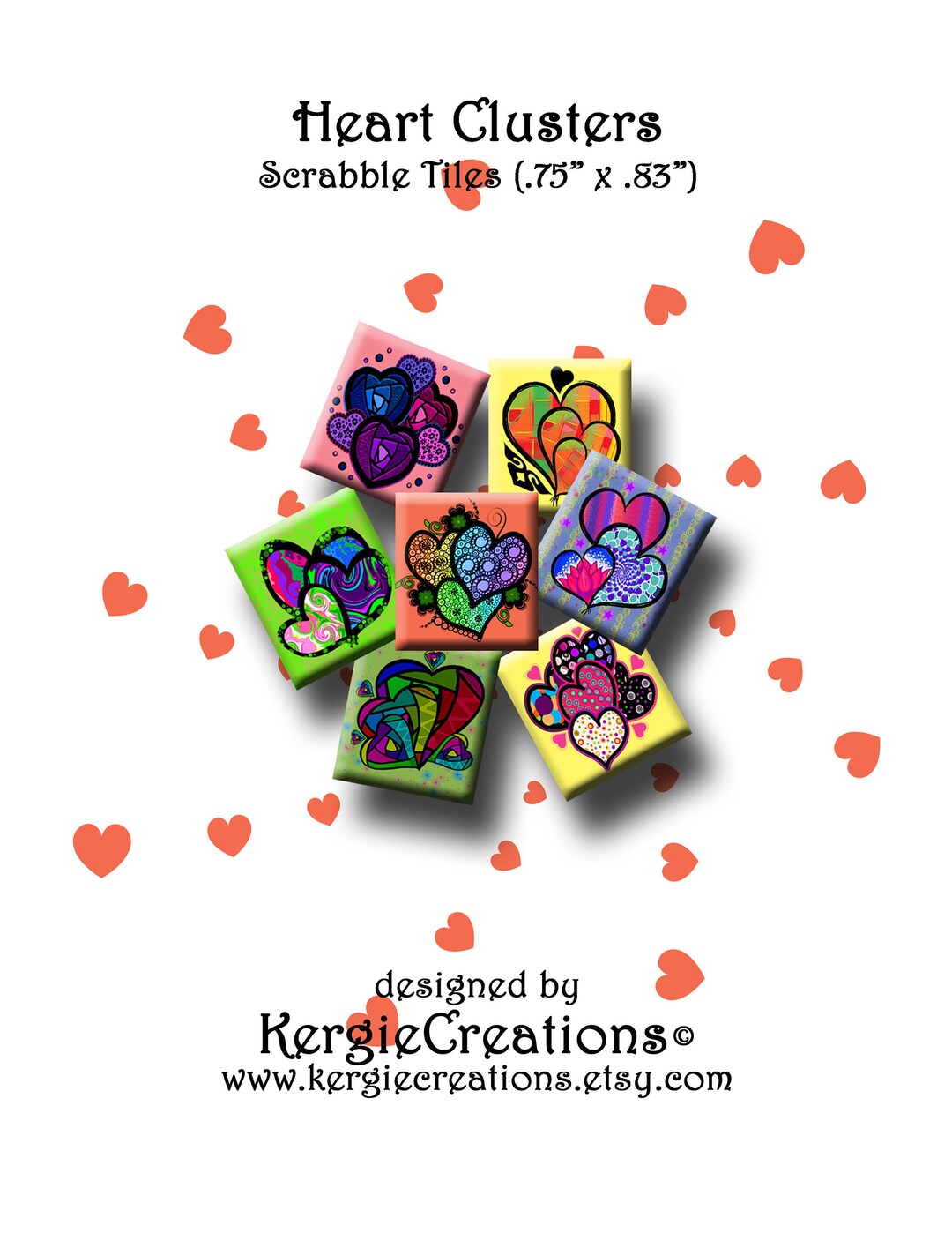 HEART CLUSTERS - Digital Collage Sheet Scrabble Tiles (.75" X .83") for ...