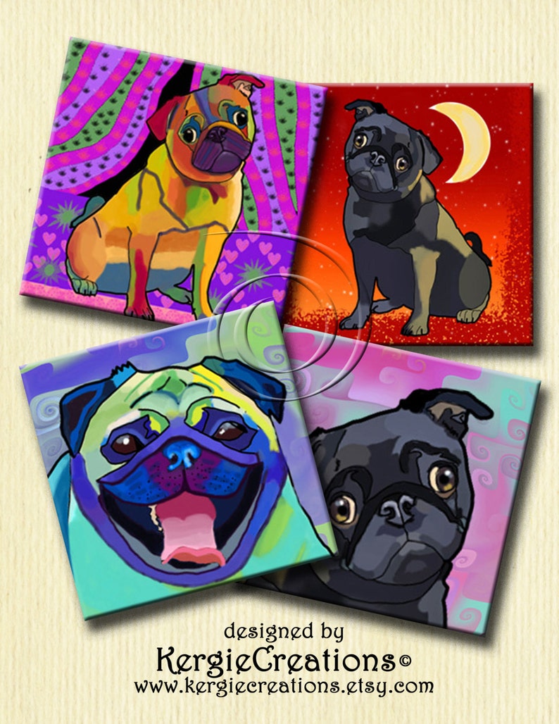 FUNKY PUG DOGS Printable Digital Collage Sheet 12 X 4 Inch - Etsy