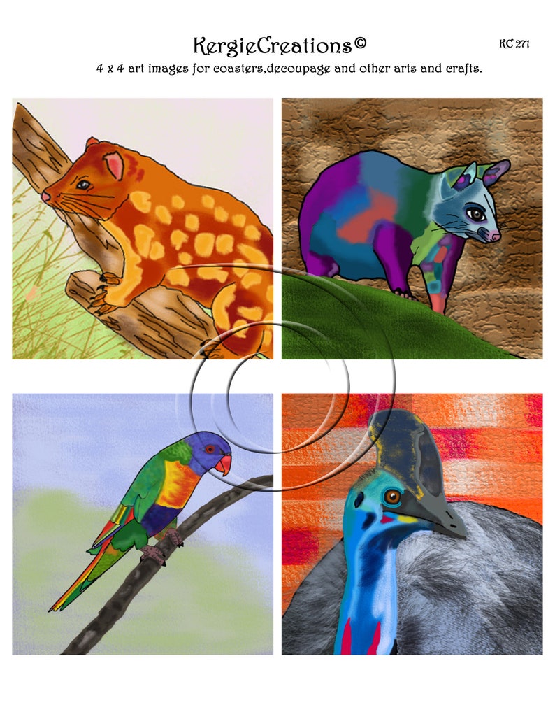 AUSTRALIAN WILDLIFE 1 Digital Collage Sheet 4 Inch Square - Etsy