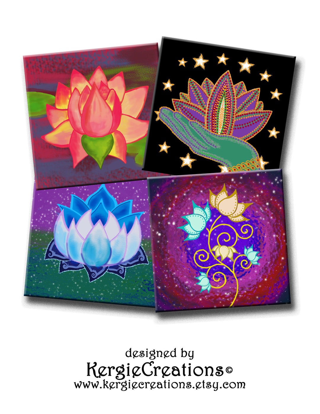 LOTUS FLOWER - Printable Digital Collage Sheet (12) 4 Inch Squares for ...