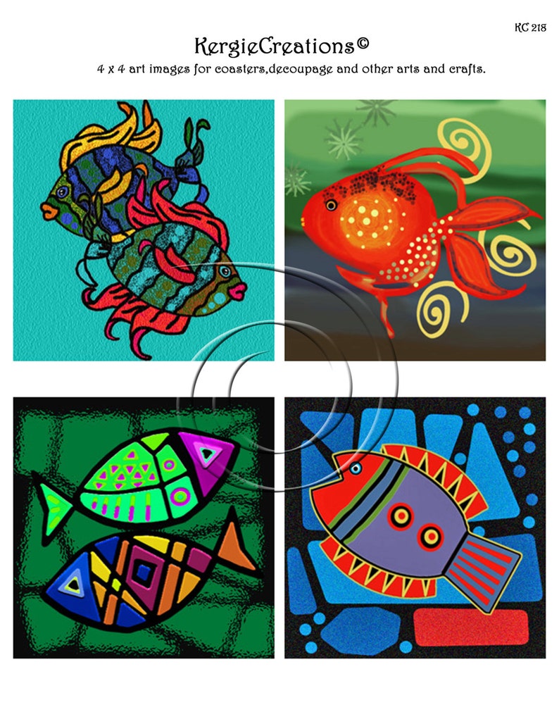 FUNKY FISH Printable Digital Collage Sheet 12 X 4 Inch | Etsy